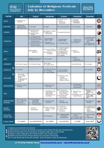 SHAP Diversity Calendar Jul-Dec 2023 | Ethical Standards Commissioner